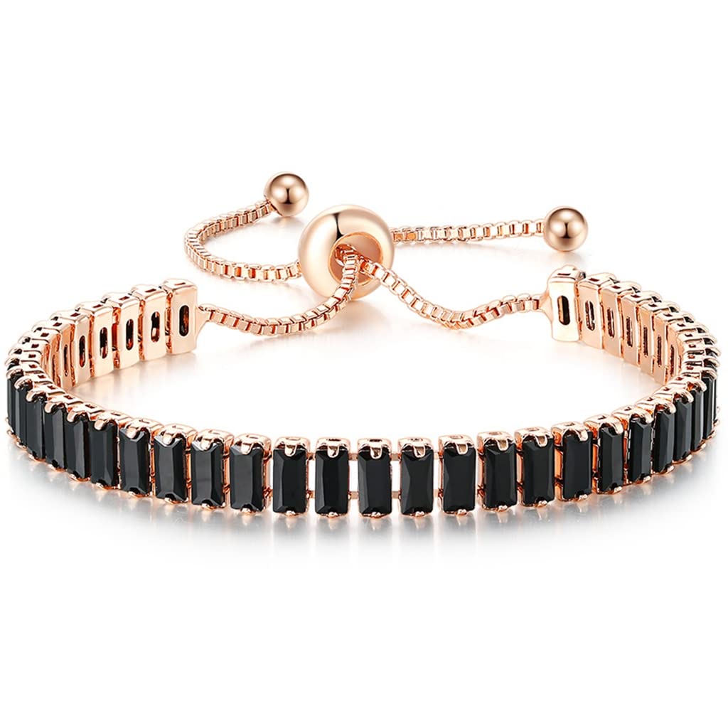 Jude Jewelers Silver Rose Gold Plated Full Cubic Ziron Filled Wedding Statement Cocktail Party Adjustable Size Strand Bracelet (Rose Gold Black)