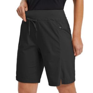 baleaf women's bermuda shorts 9" quick dry hiking long cargo for curvy lightweight knee length shorts w pockets black size l