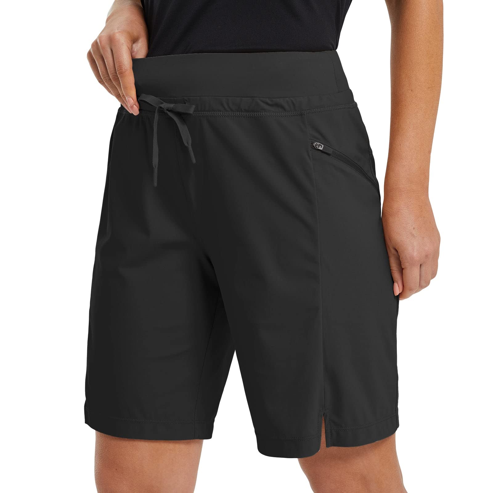 BALEAF Women's Bermuda Shorts 9" Quick Dry Hiking Long Cargo for Curvy Lightweight Knee Length Shorts w Pockets Black Size L