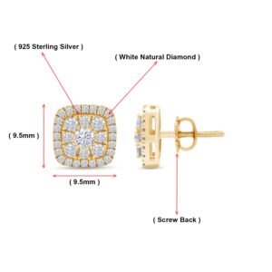 SAVEARTH DIAMONDS 1 1/4 Carat Round Cut Moissanite Diamond Cushion Frame Halo Cluster Stud Earrings in 14k Yellow Gold Over Sterling Silver (VVS1 Clarity, 1.25 Cttw)