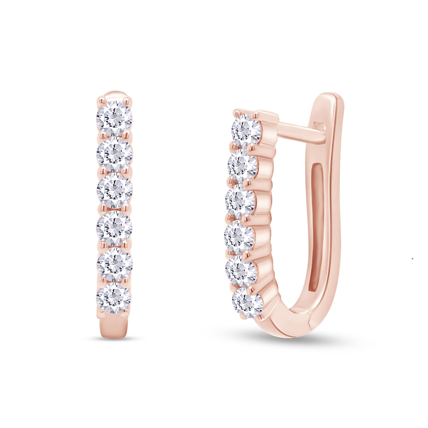 SAVEARTH DIAMONDS 3/4 ct. t.w Round Cut Lab Created Moissanite Diamond Huggie Hoop Earrings In 14k Rose Gold Over Sterling Silver Jewelry For Women (VVS1 Clarity, 0.75 Cttw)