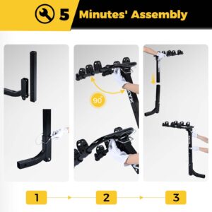 Bike Car Rack, 3 Bicycles Rack Mount Carrier with 2 in. Hitch Receiver, 143LBS Capacity Stable Steel Frame with Foldable and Tilt-Away Modes for Car SUV Truck Vans, Easy Assembly, Safe Locking, Black