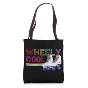 cool roller skating skate girl 1970s retro tote bag