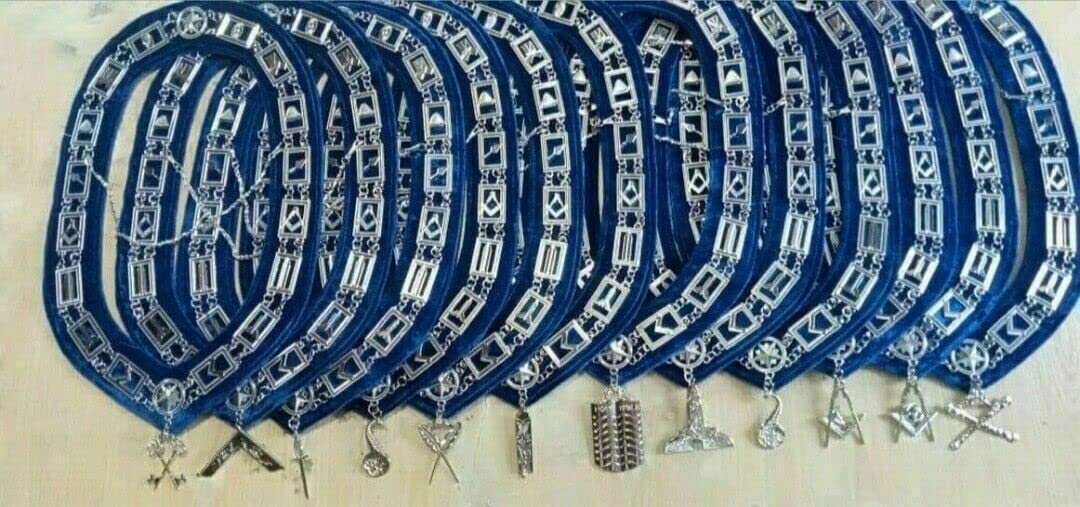 Masonic Blue Lodge Free Masons Officer Aprons 12 Chain Collar 12 Jewels 12 Gloves 12 Set of 12X4 Lot