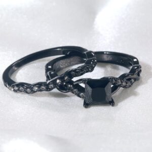 ringheart Couple Rings Matching Ring 1ct Black CZ Women Wedding Ring Sets for Him and Her His Her Wedding Ring