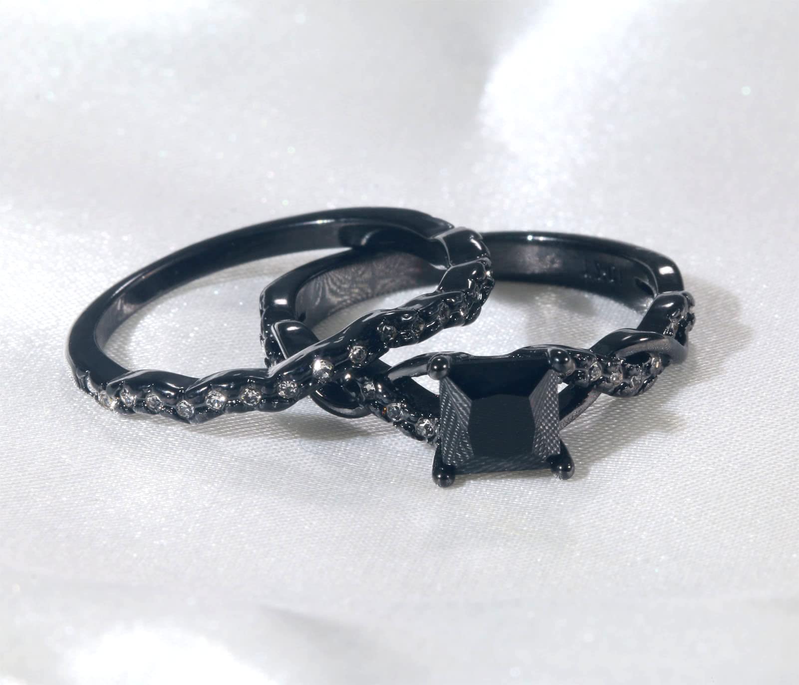 ringheart Couple Rings Matching Ring 1ct Black CZ Women Wedding Ring Sets for Him and Her His Her Wedding Ring