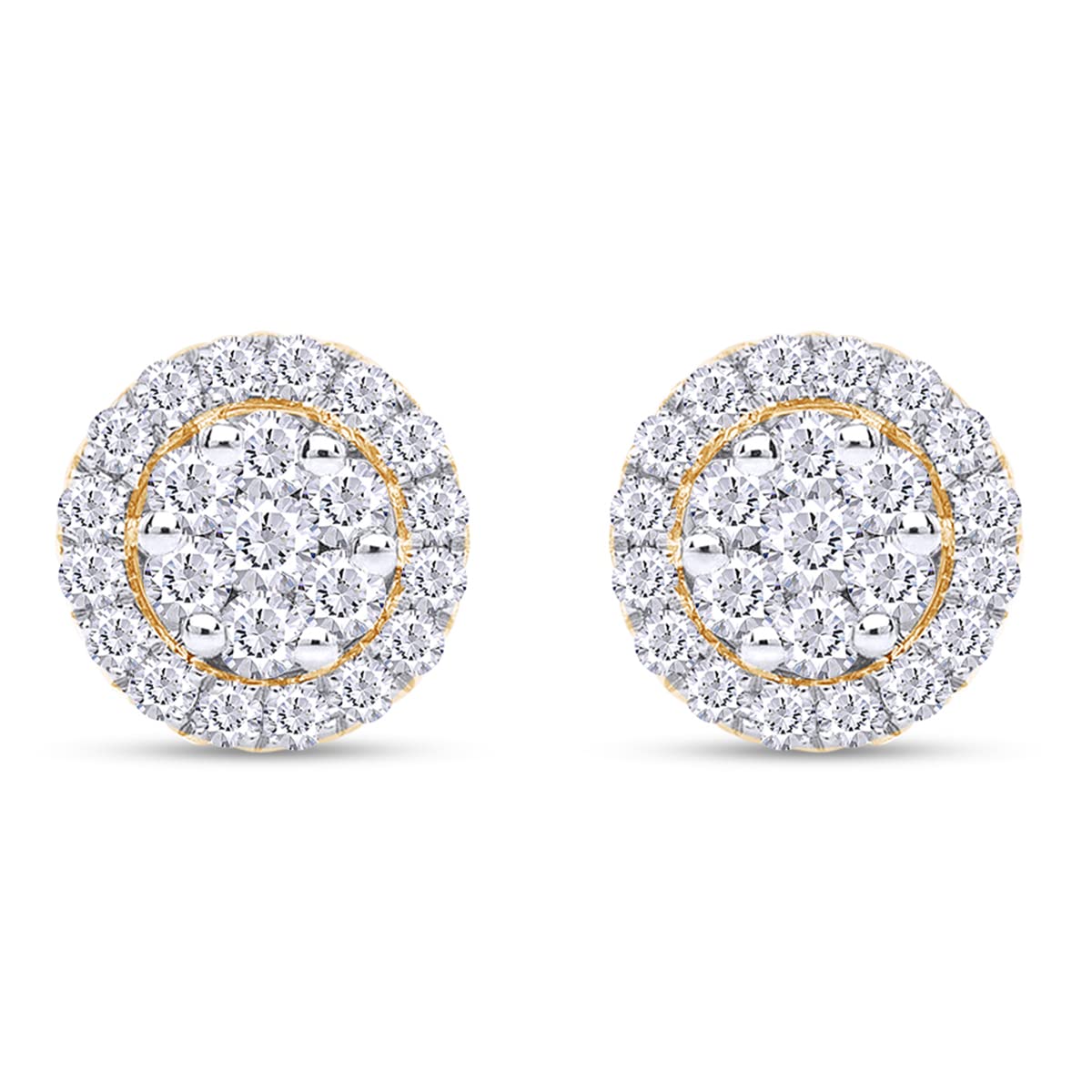 SAVEARTH DIAMONDS Halo Cluster Design, 1/2 Cttw Round Cut Lab Created Moissanite Diamond Stud Earrings for Women in 14k Yellow Gold Over Sterling Silver (VVS1 Clarity, 0.50 Cttw)