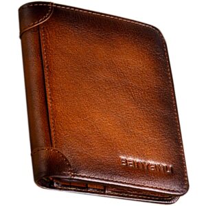 senyiducan banyanu rfid trifold wallet for men - mens genuine leather wallets - 11 credit card holders - mens tri fold wallet with 2 money cash slots - gift for man