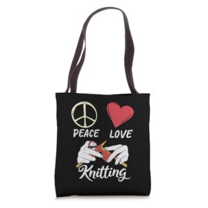 peace love knitting crocheting yarn knitter tote bag