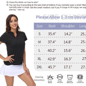 DOTIN Women's 2 Pack V-Neck Golf Polo Shirts Short Sleeve Collarless Quick Dry Sport T-Shirts Workout Tops