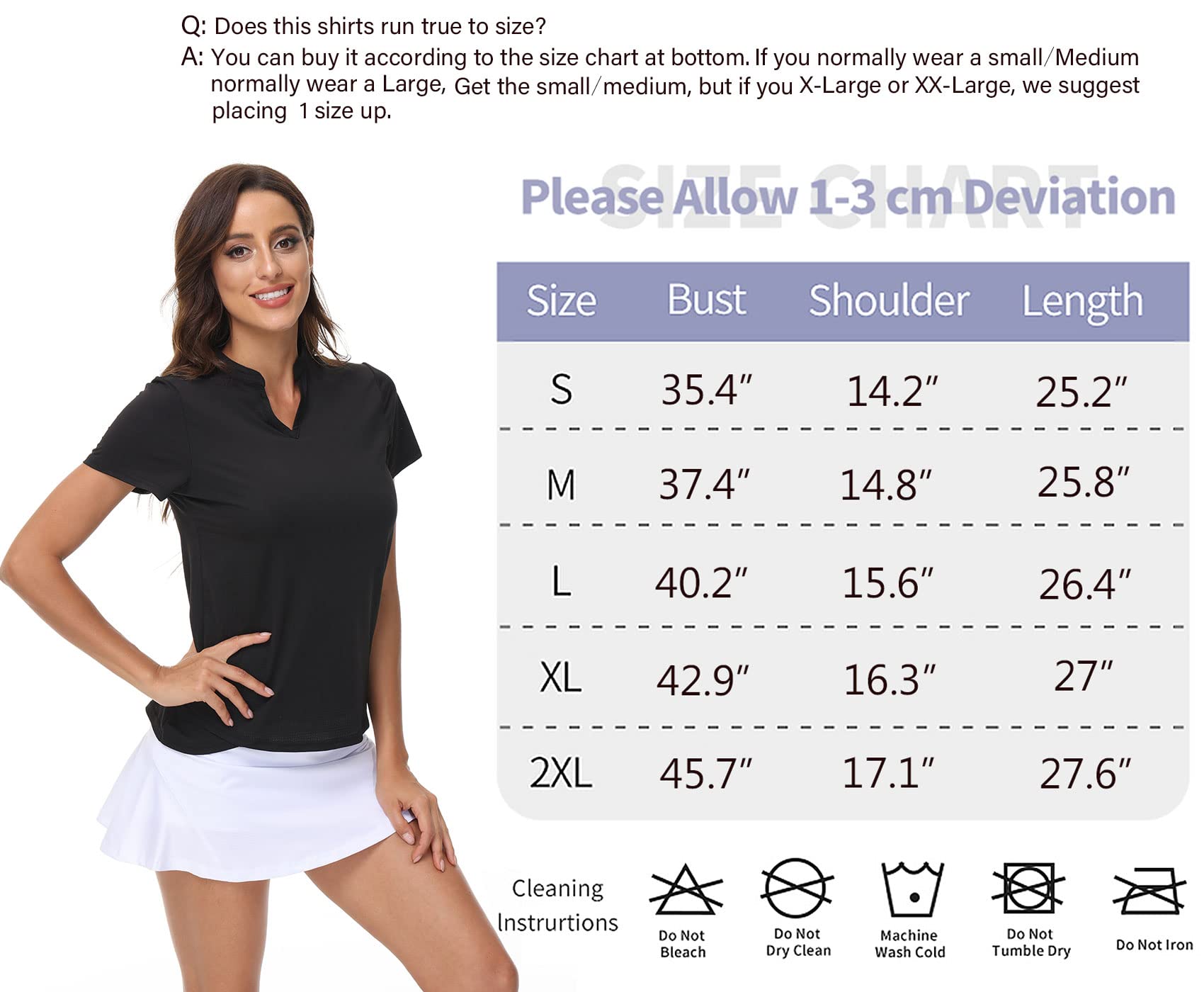 DOTIN Women's 2 Pack V-Neck Golf Polo Shirts Short Sleeve Collarless Quick Dry Sport T-Shirts Workout Tops