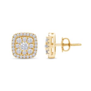 savearth diamonds 1 1/4 carat round cut moissanite diamond cushion frame halo cluster stud earrings in 14k yellow gold over sterling silver (vvs1 clarity, 1.25 cttw)