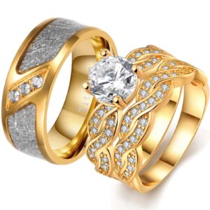 ringheart couple rings matching ring 1.5ct cz gold plated women wedding ring sets for him and her his her ring sets