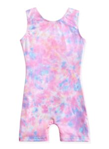 hoziy leotards for toddler girls gymnastics 3t 4t 3-4t with shorts pink pinkish blue purple tie dye sparkle biketard