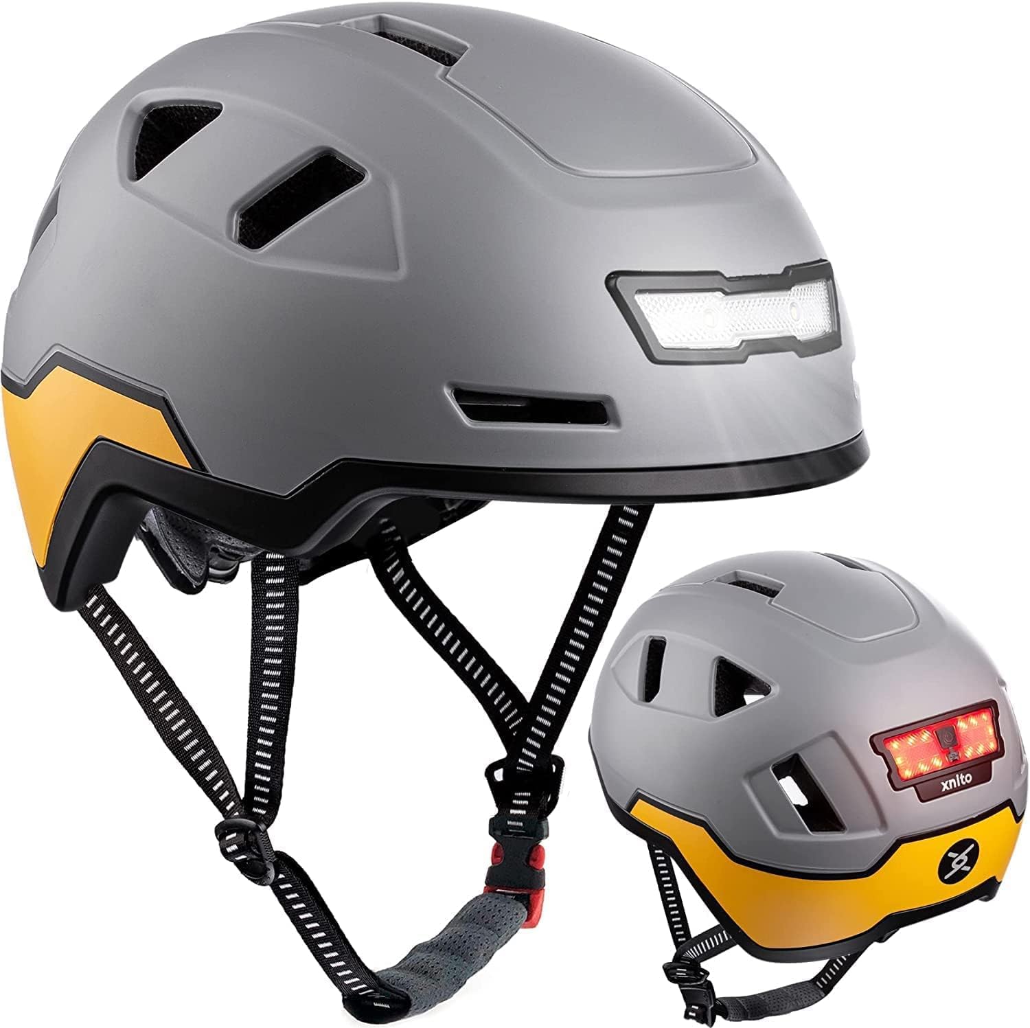 XNITO Bike Helmet with LED Lights - Urban Bicycle Helmet for Adults, Men & Women - CPSC & NTA-8776 Dual Certified - Class 3 E-Bikes, Scooters, Onewheel, Commuter, Mountain