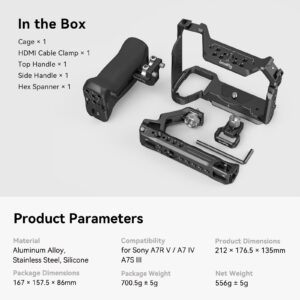 SmallRig A7R V / A7 IV / A7S III Cage with Top Handle, Side Handgrip and Clamp for HDMI Cable, Advanced Kit for Sony Alpha 7R V/Alpha 7 IV/Alpha 7 S III -3669C