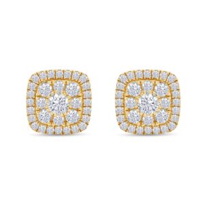 SAVEARTH DIAMONDS 1 1/4 Carat Round Cut Moissanite Diamond Cushion Frame Halo Cluster Stud Earrings in 14k Yellow Gold Over Sterling Silver (VVS1 Clarity, 1.25 Cttw)