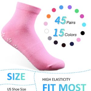 Vicenpal 45 Pairs Non Slip Socks Non Skid Socks Yoga Socks Women Men Slipper Socks with Grippers Foot Pattern Skid Proof Socks for Hospital Barre Pilates, 15 Colors …