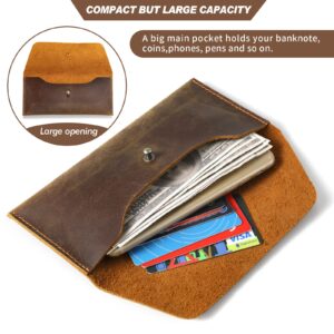 Ringsun Leather Money Cash Envelopes Wallet for Men, Money Bag Pouch Reusable Budget Envelope Wallet, Retro Clutch Wallet, Brown