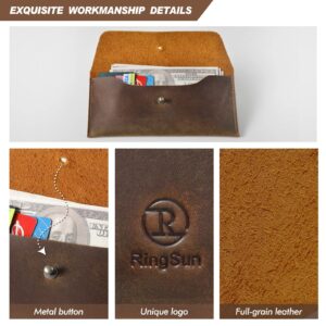 Ringsun Leather Money Cash Envelopes Wallet for Men, Money Bag Pouch Reusable Budget Envelope Wallet, Retro Clutch Wallet, Brown