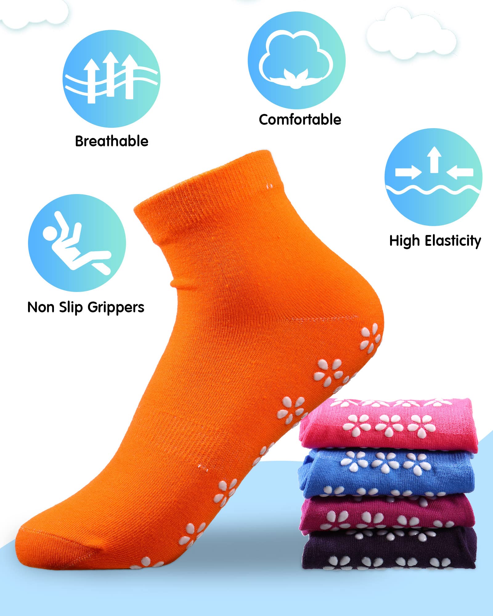 Vicenpal 45 Pairs Non Slip Socks Non Skid Socks Yoga Socks Women Men Slipper Socks with Grippers Foot Pattern Skid Proof Socks for Hospital Barre Pilates, 15 Colors …