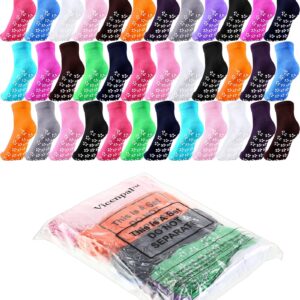 Vicenpal 45 Pairs Non Slip Socks Non Skid Socks Yoga Socks Women Men Slipper Socks with Grippers Foot Pattern Skid Proof Socks for Hospital Barre Pilates, 15 Colors …