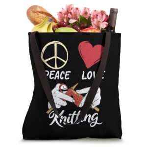 Peace Love Knitting Crocheting Yarn Knitter Tote Bag