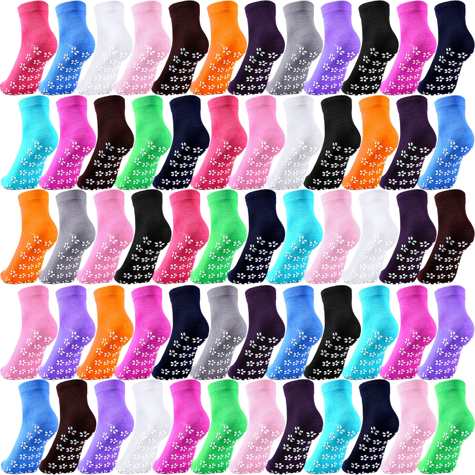 Vicenpal 45 Pairs Non Slip Socks Non Skid Socks Yoga Socks Women Men Slipper Socks with Grippers Foot Pattern Skid Proof Socks for Hospital Barre Pilates, 15 Colors …