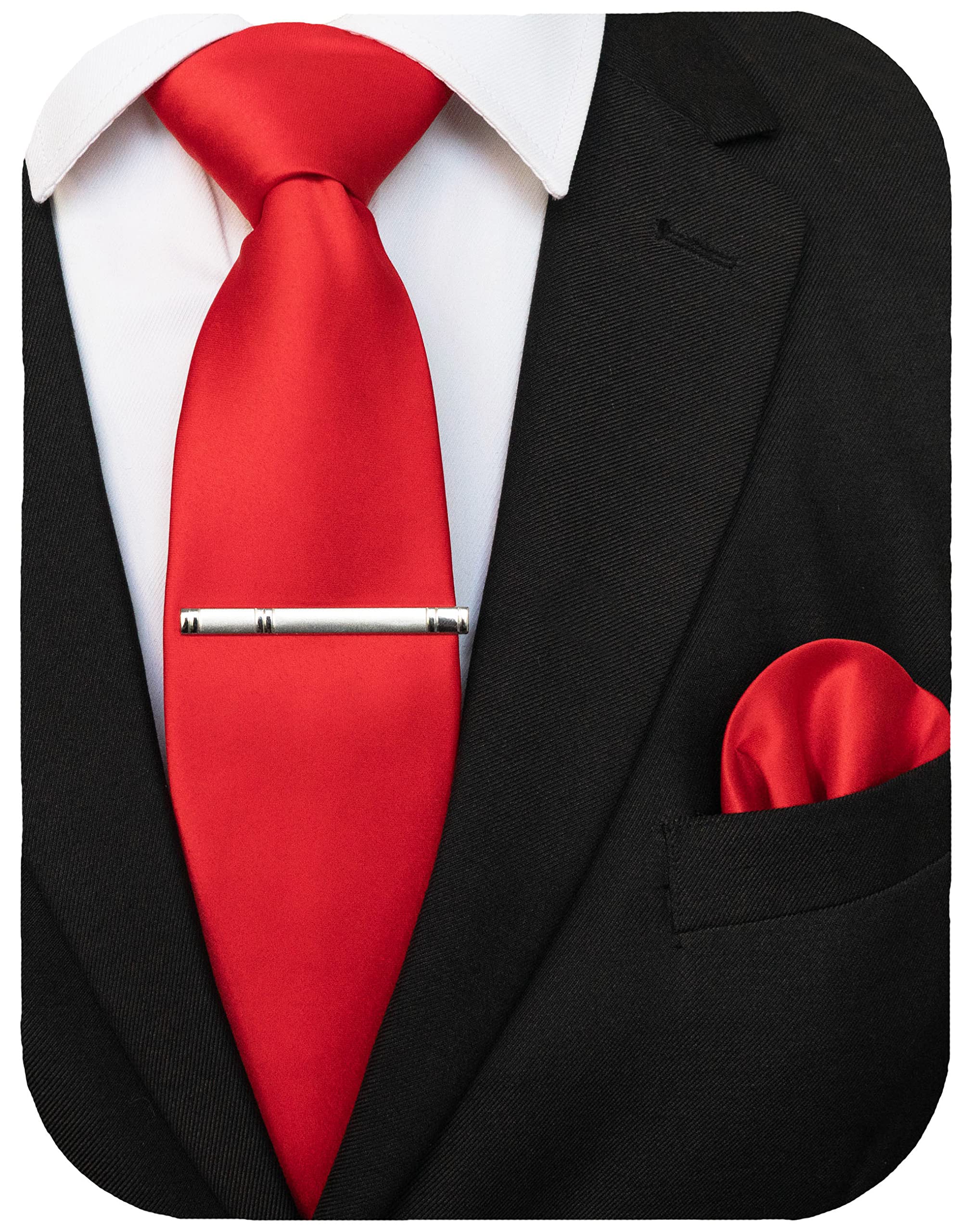 RBOCOTT Red Tie Necktie and Pocket Square with Tie Clip Sets for men Party Wedding and Business