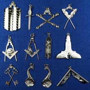 Masonic Blue Lodge Free Masons Officer Aprons 12 Chain Collar 12 Jewels 12 Gloves 12 Set of 12X4 Lot