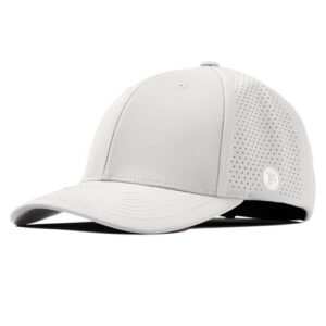 branded bills bare elite curved hat, white, fits 7-7.5, with curved bill, double layer performance paneling, adjustable snapback, silk-soft front lining, quad-foam band, water-repellent shell