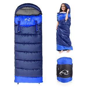 wearable sleeping bag for adults compact lightweight mummy sleeping bags w or compression sack for 2-3 season camping backpacking hiking, fits 23°f ~ 68°f