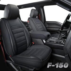 luckyman club f150 faux leather seat covers, fit for 2015-2024 f150 supercrew, and 2017-2024 f250 f350 f450 super duty crew cab(full set, black)