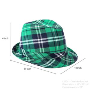 LEMONSODA St. Patrick's Day Green Plaid Fedora Hat Costume Accessory for Men, Women and Kids