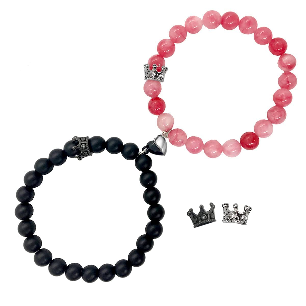 Ymeeaa Couples Bracelets King&Queen Crown His and Her Heart Matching Long Distance Relationship Gifts for Boyfriend and Girlfriend on Anniversary Jewelry Women Men.