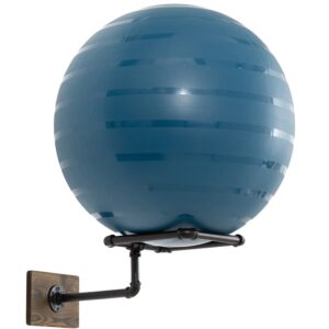 mygift wall mounted stability ball rack, yoga and exercise ball holder stand with industrial metal pipe and burnt wood