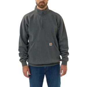 carhartt men's loose fit midweight quarter-zip mock-neck sweatshirt, carbon heather, x-large