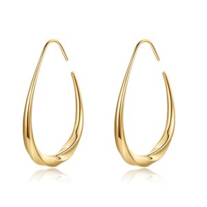 oval hoop earrings for women 18k gold plated hypoallergenic lightweight hoop for women and girls (gold)