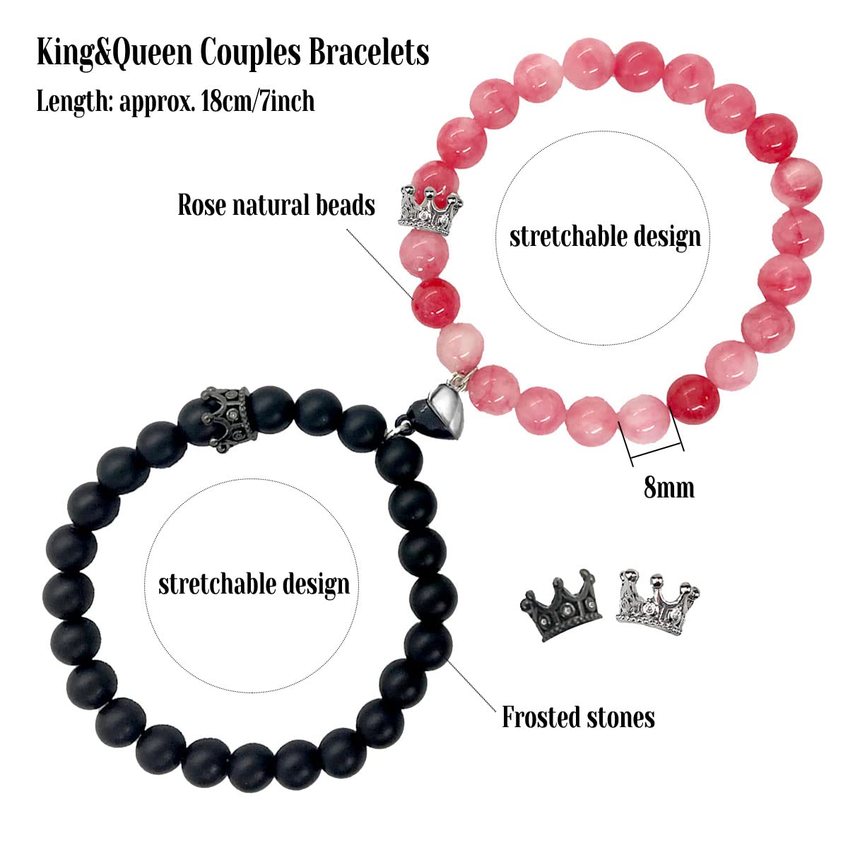 Ymeeaa Couples Bracelets King&Queen Crown His and Her Heart Matching Long Distance Relationship Gifts for Boyfriend and Girlfriend on Anniversary Jewelry Women Men.