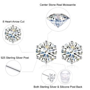 Moissanite Earrings for Women Men, 1ct-4ct DEF Color Lab Created Moissanite Diamond Stud Earrings，925 Sterling Silver earrings, Safety Friction Back (1 Carat/Pair, 6prong)