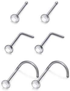 vsnnsns g23 titanium nose rings for women 18g bone l shaped nose studs screw nose rings cz 2mm titanium nose piercing jewelry for men 6pcs