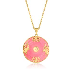 ross-simons pink jade "good fortune" butterfly pendant necklace in 18kt gold over sterling. 18 inches