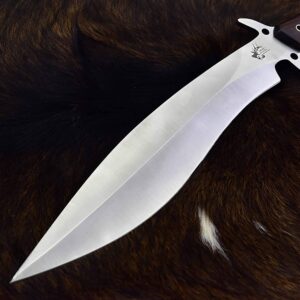 DKONLY-BLADES USA: Custom Handmade D2 Steel Full Tang Hunting Barong Camp Knife with Rose Wood Handle & Leather Sheath (AM46), Brown, Full Size 17.5'' Handle Size 5.5'' Blade Size 12''