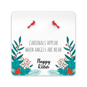 red cardinal earrings with “cardinals appear when angels are near” gift card