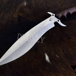 DKONLY-BLADES USA: Custom Handmade D2 Steel Full Tang Hunting Barong Camp Knife with Rose Wood Handle & Leather Sheath (AM46), Brown, Full Size 17.5'' Handle Size 5.5'' Blade Size 12''