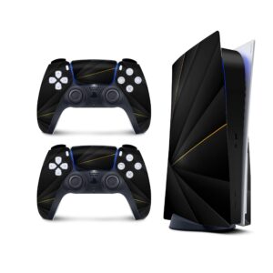 tacky design ps5 skin black skin for playstation 5 skin console and 2 controller skin, ps5 cover vinyl 3m decal stickers full wrap cover (disk edition)