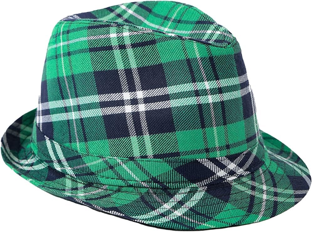 LEMONSODA St. Patrick's Day Green Plaid Fedora Hat Costume Accessory for Men, Women and Kids