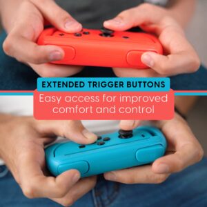 TALK WORKS 4-Pack Gaming Controller Compatible with Nintendo Switch + OLED Joy-Con - Extended Trigger Buttons, Ergonomic Design for Comfort Hold, Secure Grip for Joy-Con Controllers - 2 Red, 2 Blue