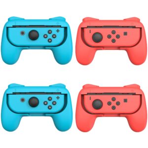 talk works 4-pack gaming controller compatible with nintendo switch + oled joy-con - extended trigger buttons, ergonomic design for comfort hold, secure grip for joy-con controllers - 2 red, 2 blue