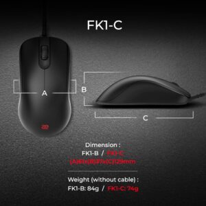 BenQ Zowie FK1-C Symmetrical Gaming Mouse | Professional Esports Performance | Driverless | Paracord Cable | Revisioned C-Features | Matte Black | Large Size